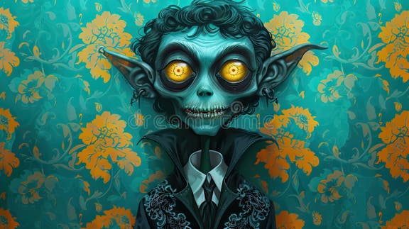 Friendly Vampire with Vibrant Teal Backdrop Stock Image - Image of ...