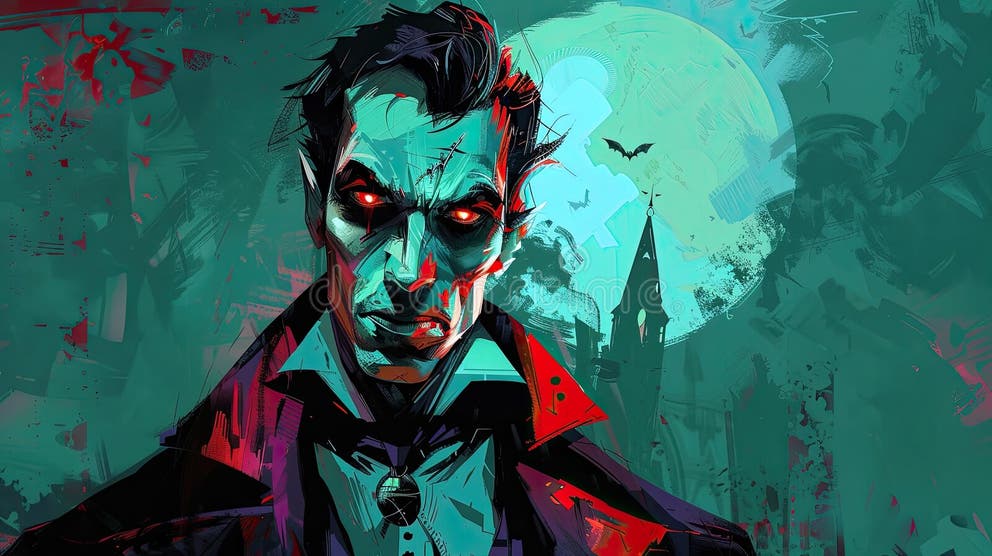 Friendly Vampire with Vibrant Teal Backdrop Stock Image - Image of ...