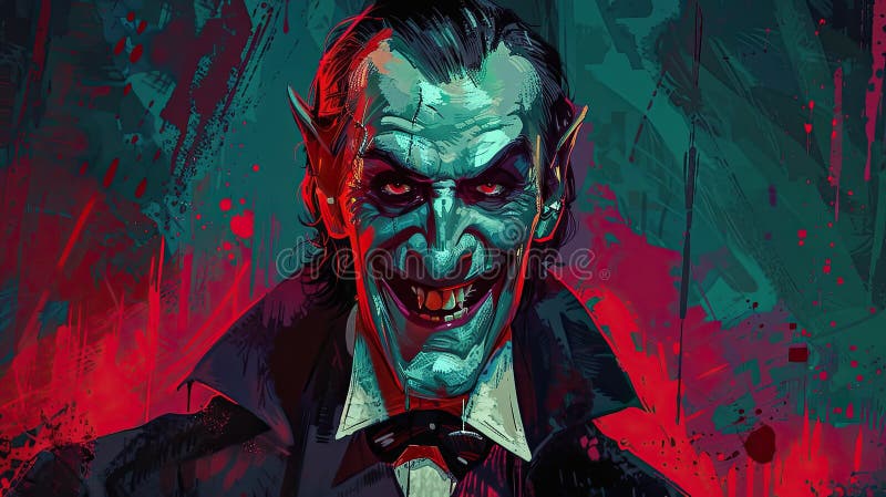 Friendly Vampire with Vibrant Teal Backdrop Stock Photo - Image of ...