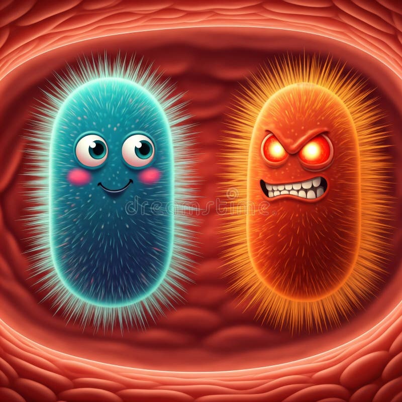 Friendly Vs Angry Cartoon Bacteria Inside Human Body: Cute Microbes ...