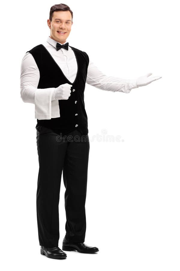 Friendly Waiter Greeting Someone Stock Photo - Image of towel ...