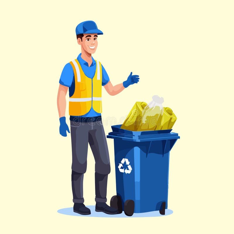 Friendly Waste Management Worker Next To a Recycling Bin Stock Vector ...