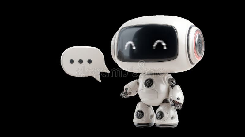 Friendly White Chatbot Showing Speech Bubble on Transparent Background ...