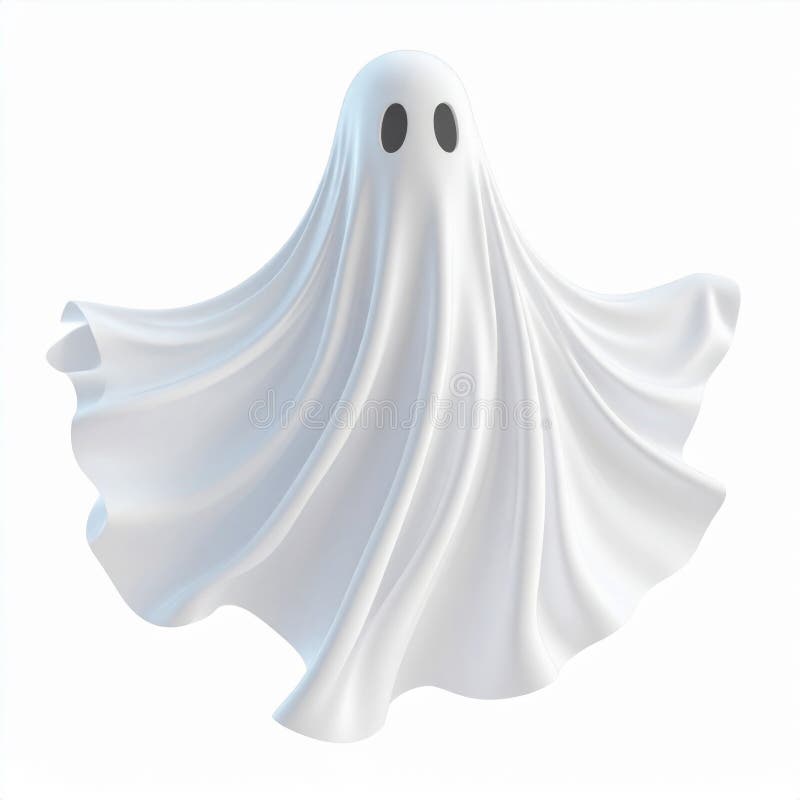 Friendly White Ghost Floating on White Background Stock Illustration ...