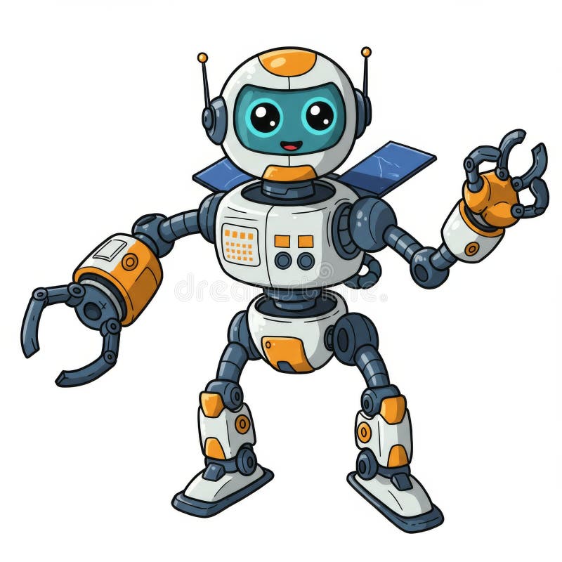 Friendly White and Orange Pixel Robot Cartoon Stock Illustration ...