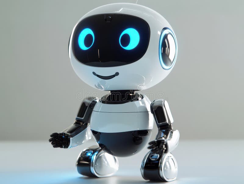 Friendly White Robot with Blue Eyes and a Smile Stock Illustration ...