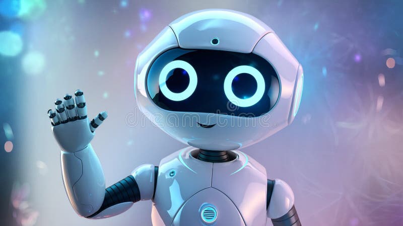 Friendly White Robot Waving Hand Artificial Intelligence Technology ...