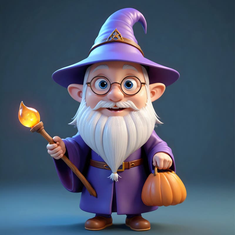 Friendly Wizard Holding a Pumpkin and a Magic Wand Stock Illustration ...