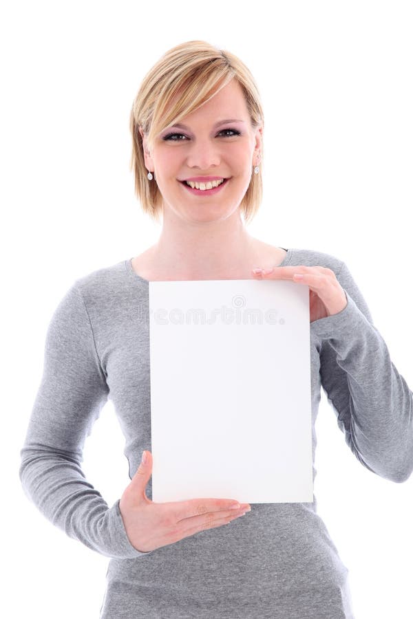 Young Woman Holding a Blank White Sign Stock Image - Image of blank ...