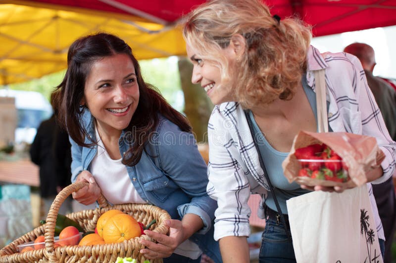 Friendly Woman Tending Organic Vegetable Stall at Farmer Stock Image ...