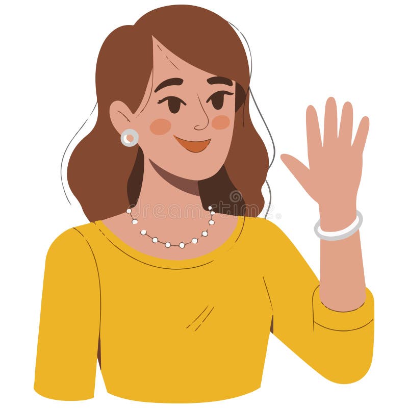 Friendly Woman Waving Hand in Yellow Blouse Vector Design with White ...