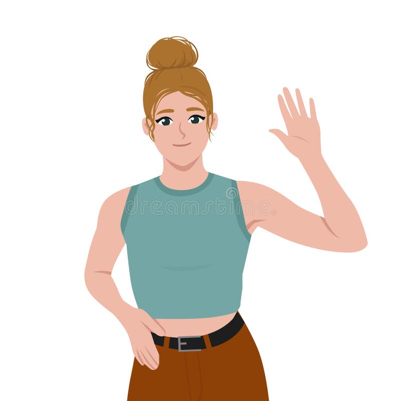 Friendly Woman Waving Hello Stock Illustration - Illustration of vector, wave: 394296304