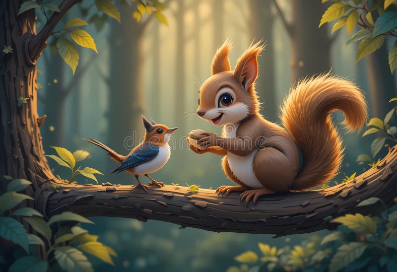 Friendly Woodland Creatures Sharing a Snack Stock Illustration ...