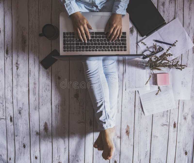 Girl working from home stock photo. Image of interior - 177815740