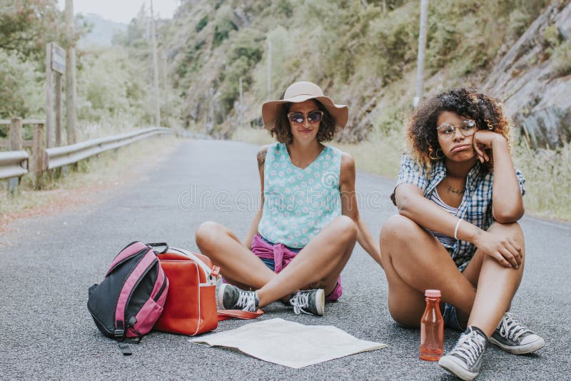 Friendly young girls trip stock image. Image of hiking - 105771013
