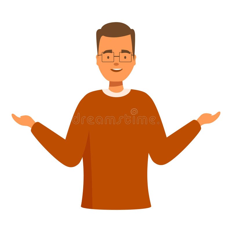 Friendly Young Man with Glasses is Shrugging and Smiling Stock ...