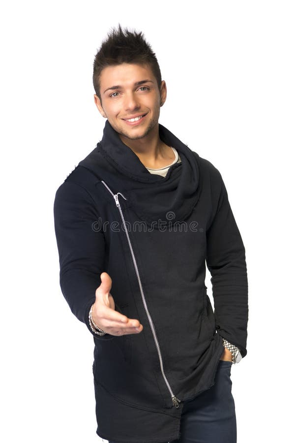 Friendly Young Man Reaching Hand Out for Handshake Stock Photo - Image ...