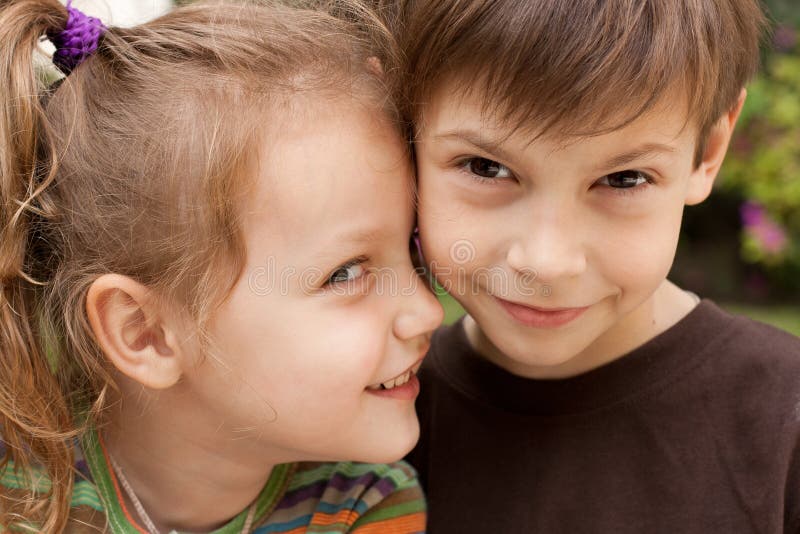 Closeup of Two Cheerful Kids Outdoors Stock Image - Image of garden ...