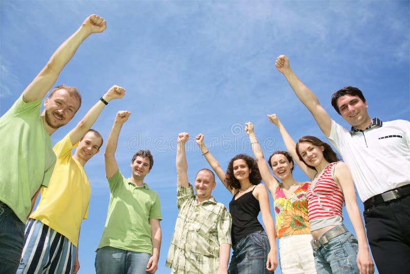 Eight friends stand stock image. Image of people, circle - 2569221
