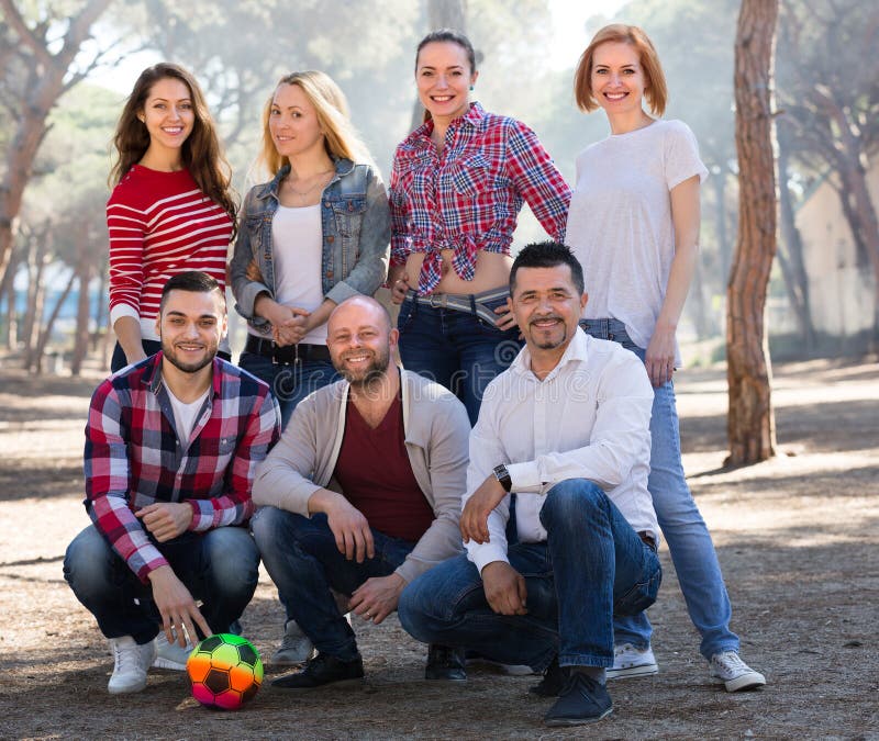 Friends with ball outdoor stock image. Image of picnic - 53888793