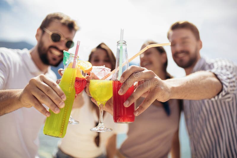 Friends at the Beach Drinking Cocktails Having Fun Stock Photo - Image ...