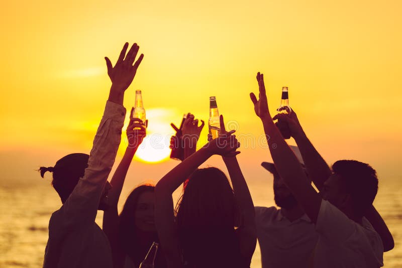 Friends Beach Party Drinks Toast Celebration Concept Stock Photo ...