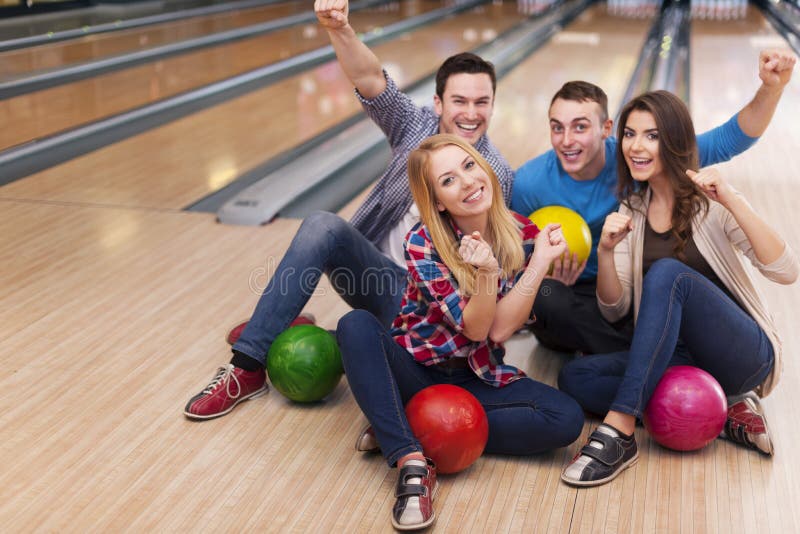 Friends at bowling alley stock image. Image of portrait - 39361793