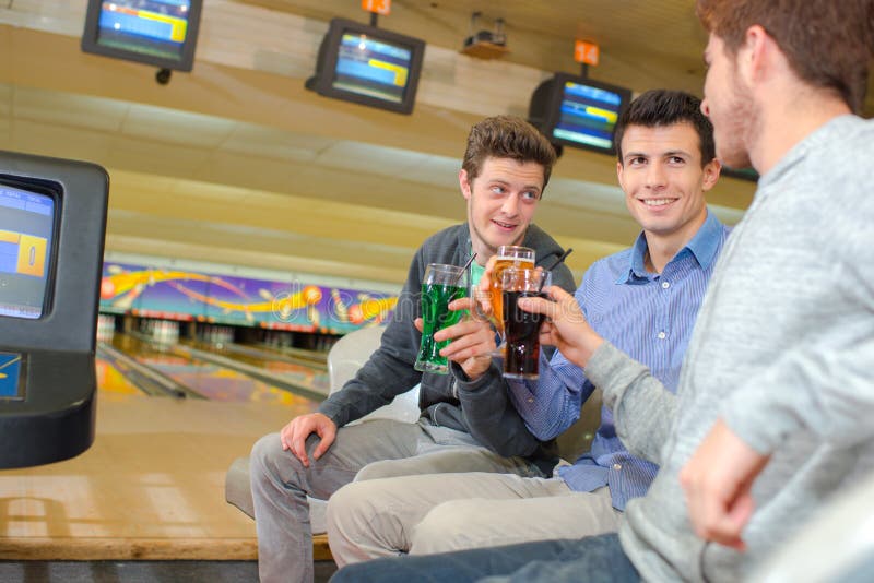 Friends in bowling center stock photo. Image of monitor - 83016074