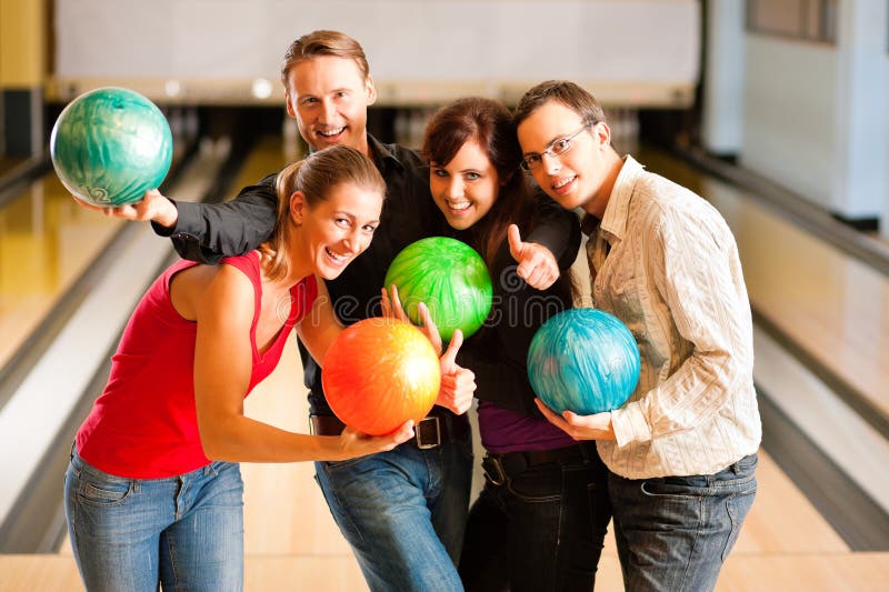Friends bowling together stock image. Image of women - 16092365