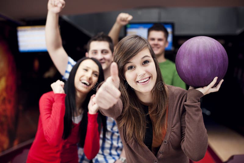 Friends bowling together stock photo. Image of hand, excitement - 29192356