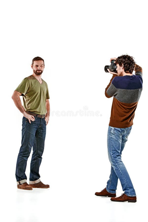 Friends with Camera on White Stock Photo - Image of cheerful, happy ...