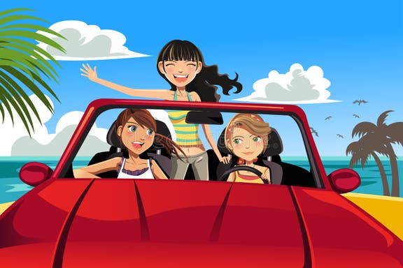 Girlfriends Road Trip Cartoon Stock Illustrations – 12 Girlfriends Road ...