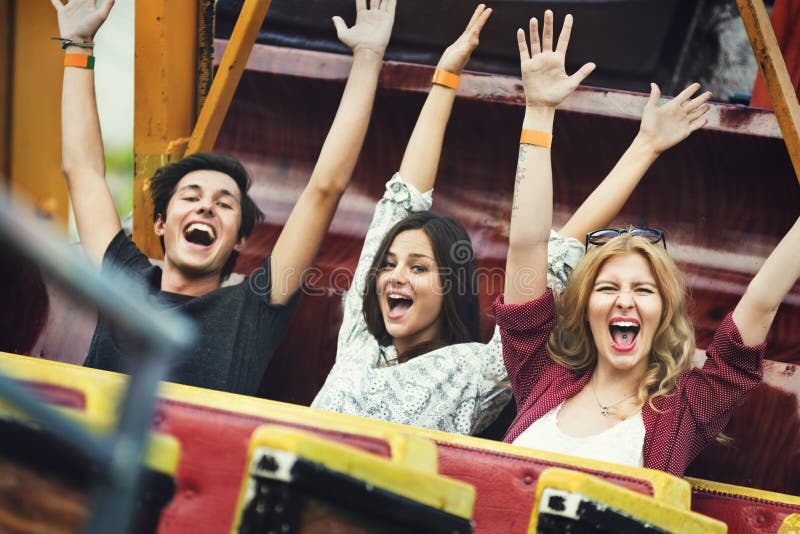 Friends Carnival Ride Fun Hands Raised Concept Stock Image - Image of ...