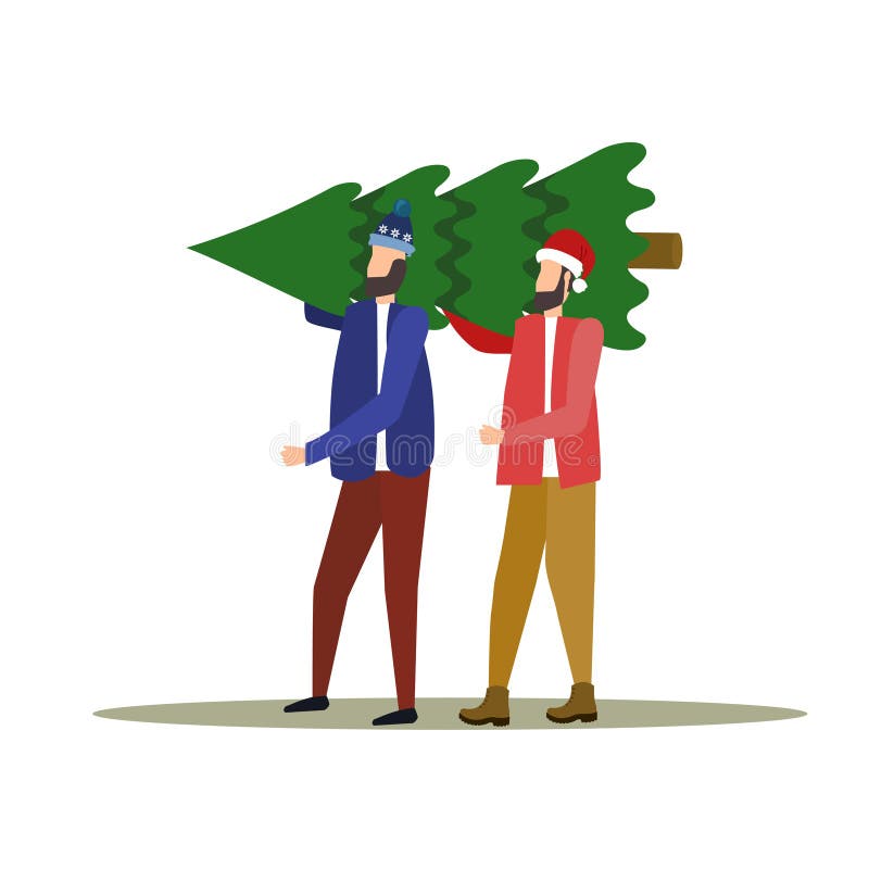 Friends Carry a Christmas Tree for the Christmas Holidays, Vector ...
