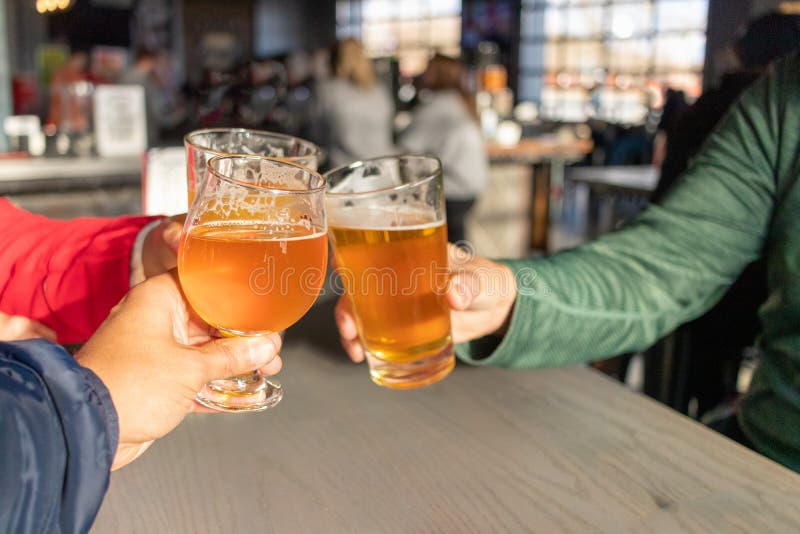 Friends Cheers with Beers in a Pub Stock Image - Image of drink, beers ...