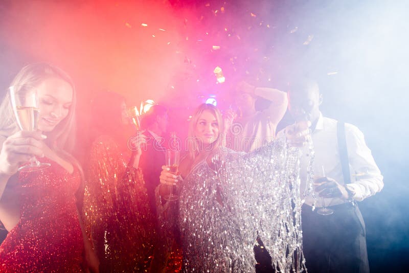 Friends Celebrating with Champagne Stock Image - Image of dancing ...