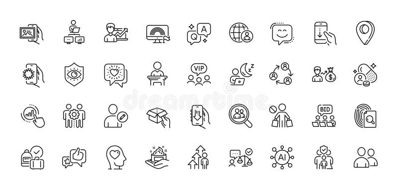 Friends Chat, Graph Chart and Hold Box Line Icons Pack. for Web App ...