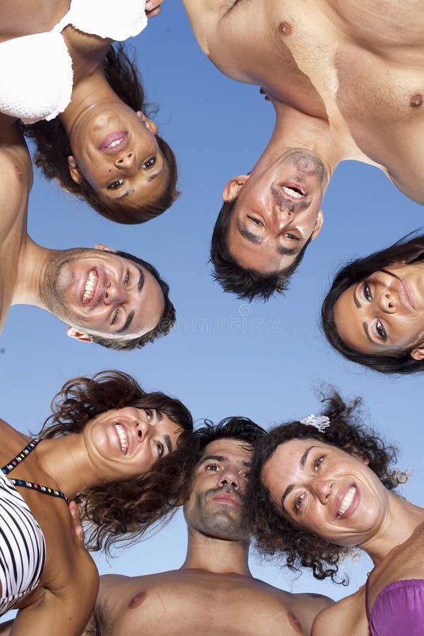 Circle of Friends on Blue Sky Stock Image - Image of brown, brunette ...
