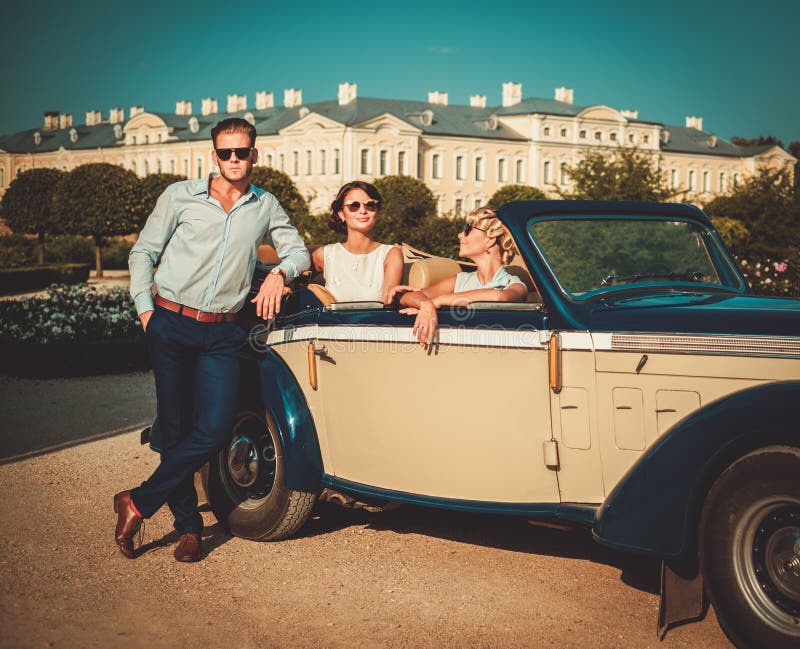 Friends in a Classic Convertible Stock Photo - Image of dressed, lady ...