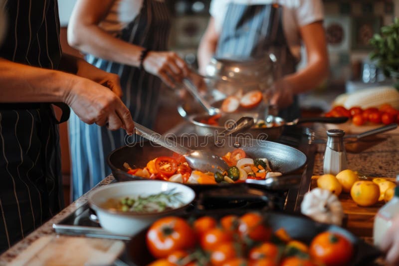 Friends Cooking a Meal in the Kitchen. Generative AI Stock Image ...