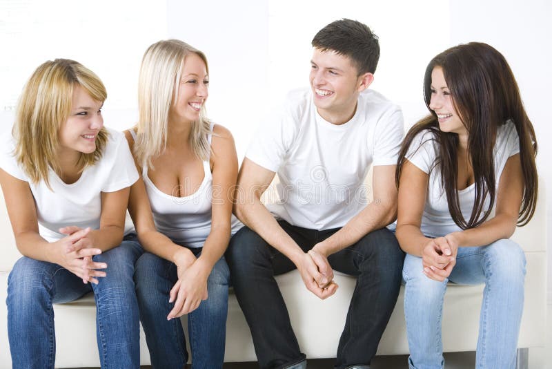 Three Friends Talking Taking a Conversation on the Street Stock Image ...