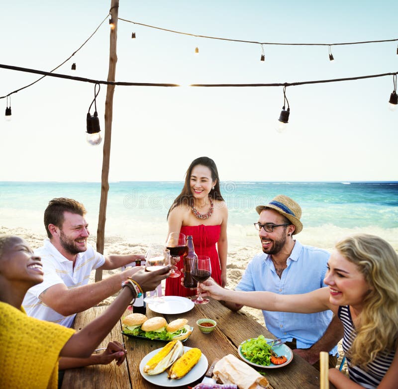 Friends Dining Summer Beach Party Cheerful Concept Stock Photo - Image ...