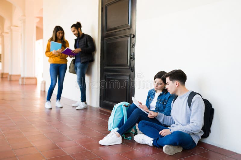 Friends Doing Homework before Class Stock Photo - Image of student ...