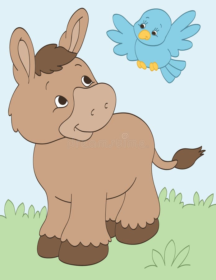 Donkey and Bird stock vector. Illustration of grass, green - 29745482