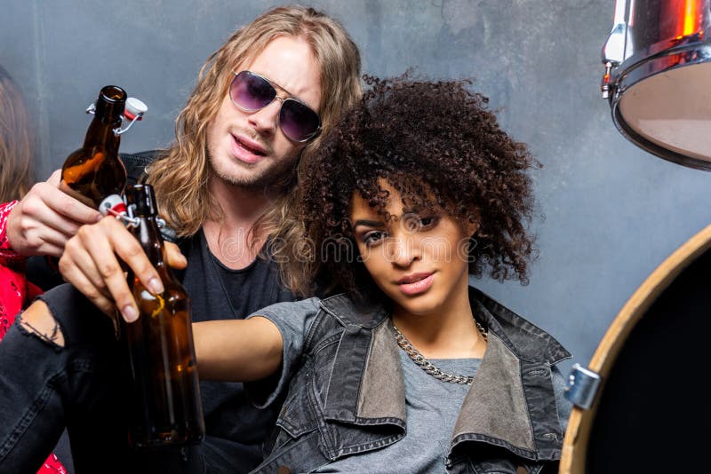 Friends Drinking Beer after Rehearse in Studio Stock Photo - Image of ...