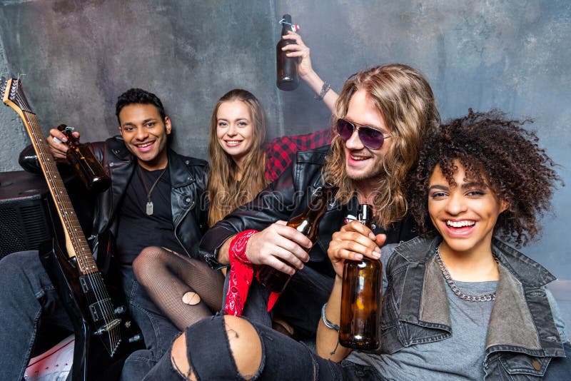 Friends Drinking Beer after Rehearse in Studio Stock Image - Image of ...