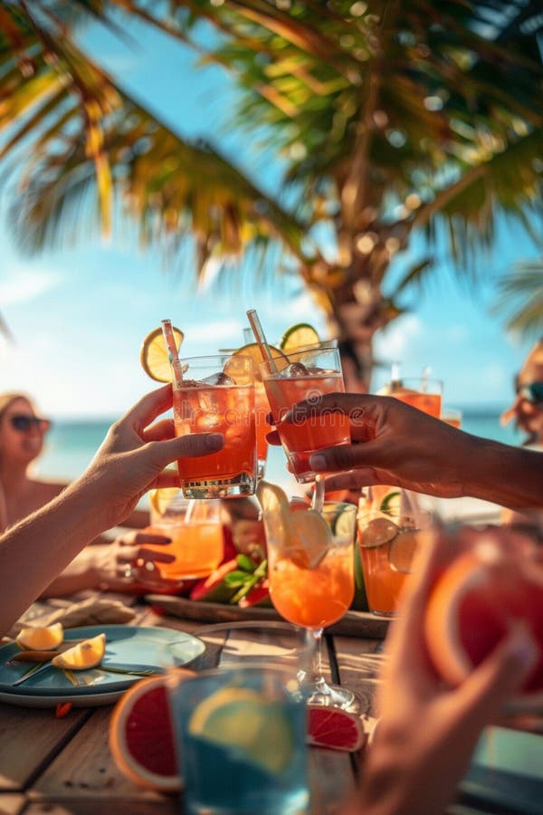 Friends Drinking Cocktails on the Beach. Selective Focus Stock ...