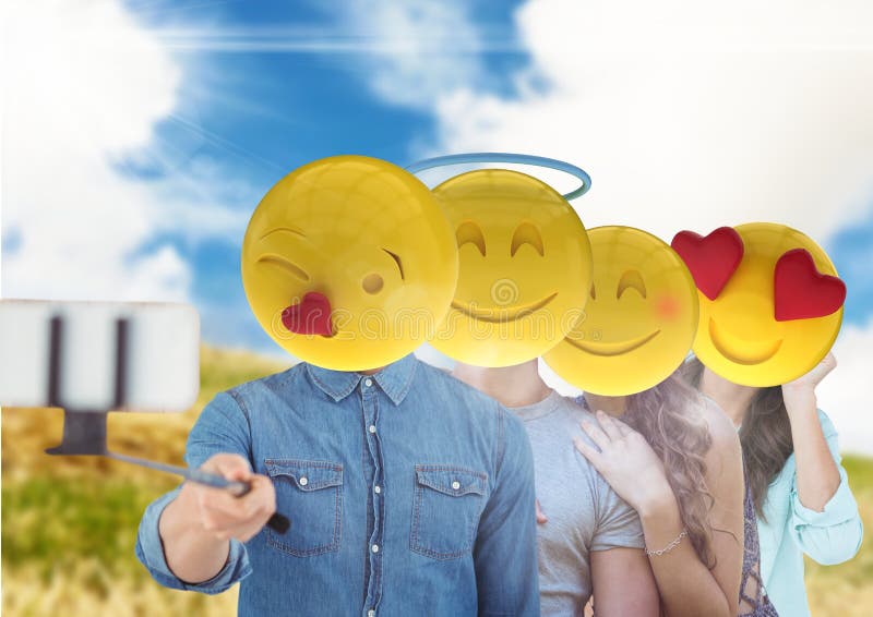 Friends emoji face selfi stock illustration. Illustration of career ...