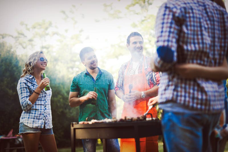 Friends enjoying bbq party stock image. Image of party - 89813169