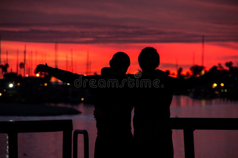 Friends Enjoying a Scenic View at Sunset Stock Image - Image of freedom ...